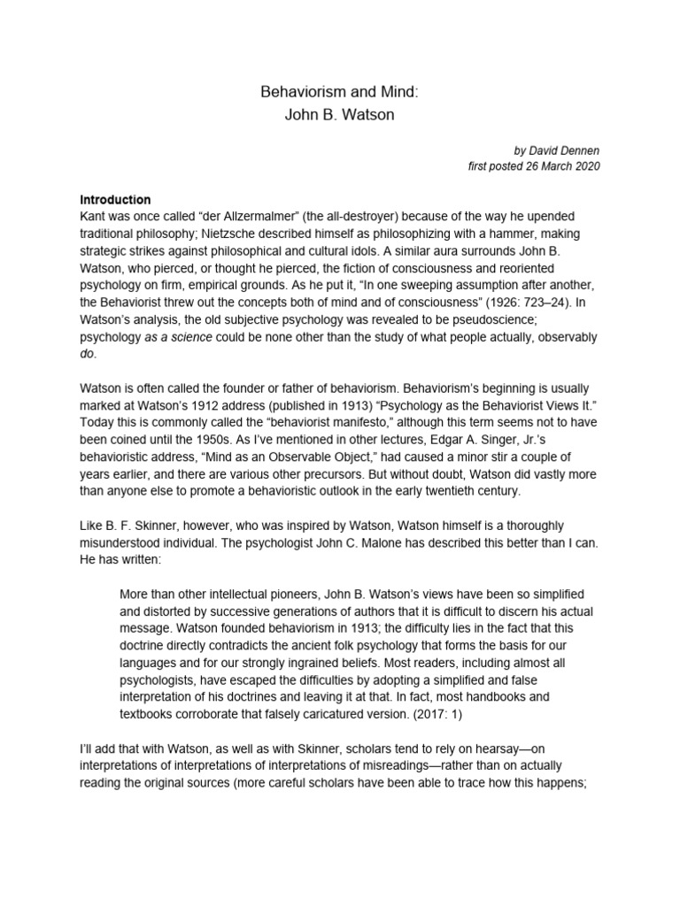Behaviorism - and - Mind - John - B - Watson | PDF | Psychology ...