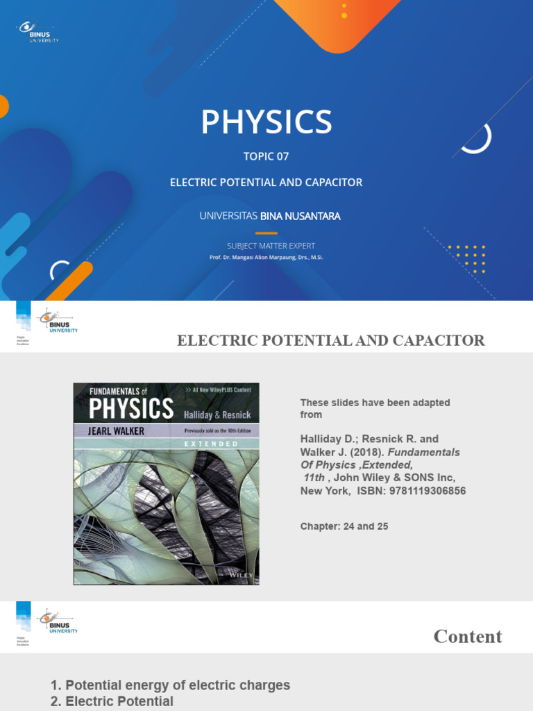 PPT07 Electric Potential and Capacitor | PDF | Capacitance | Capacitor