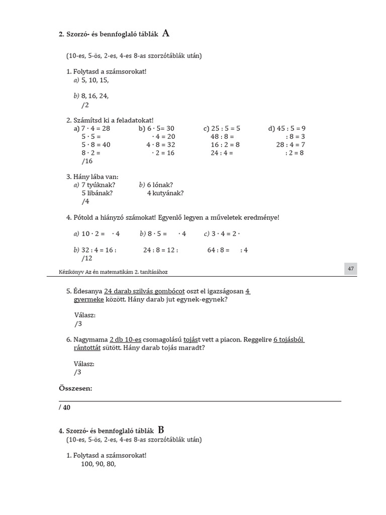 Szorzó 2-4-5-10 | PDF