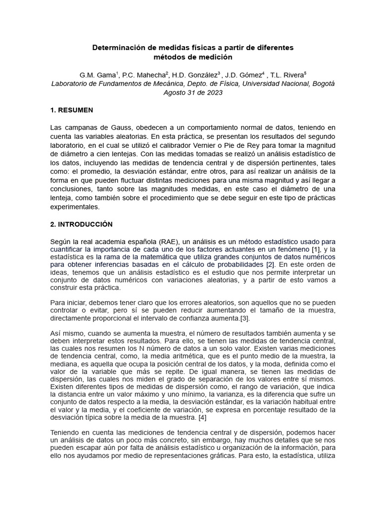 Informe 2 Lab Mécanica | PDF | Desviación Estándar | Media