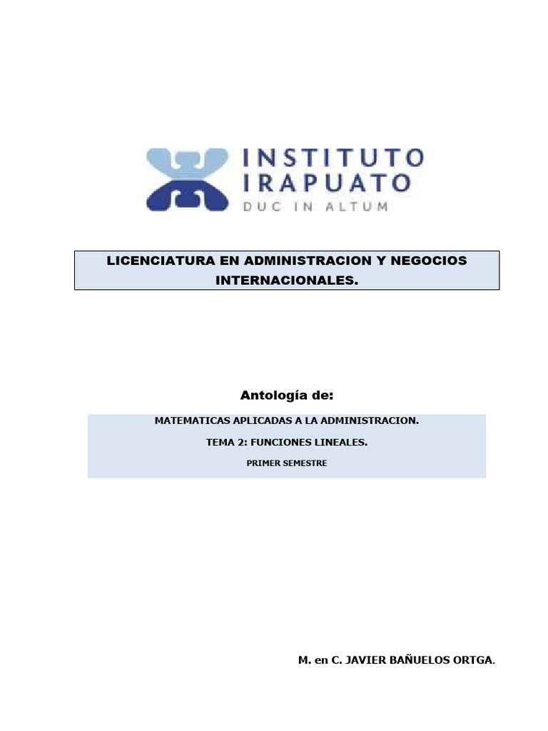 Antología de Funciones Lineales Cap 2 .Mate Admon. | PDF | Pendiente | Ecuaciones