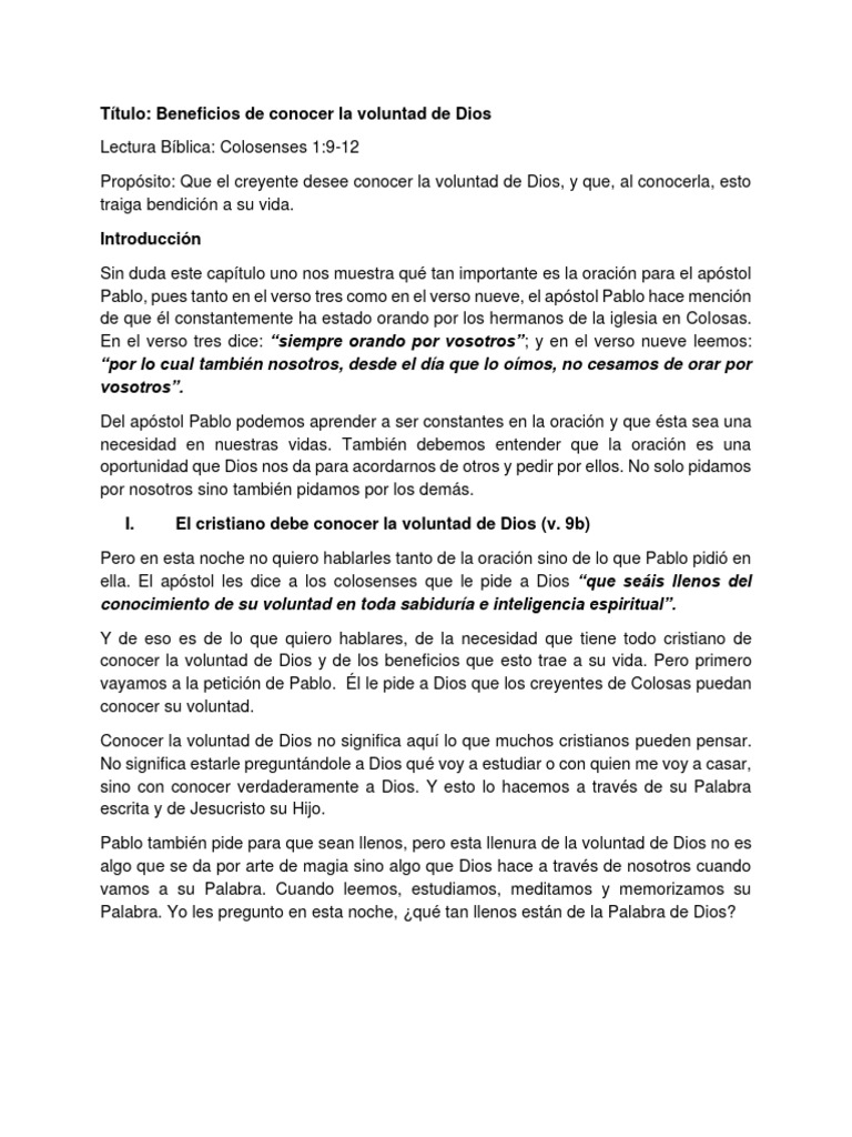 Beneficios de Conocer La Voluntad de Dios | PDF | Oración | Cristo (título)