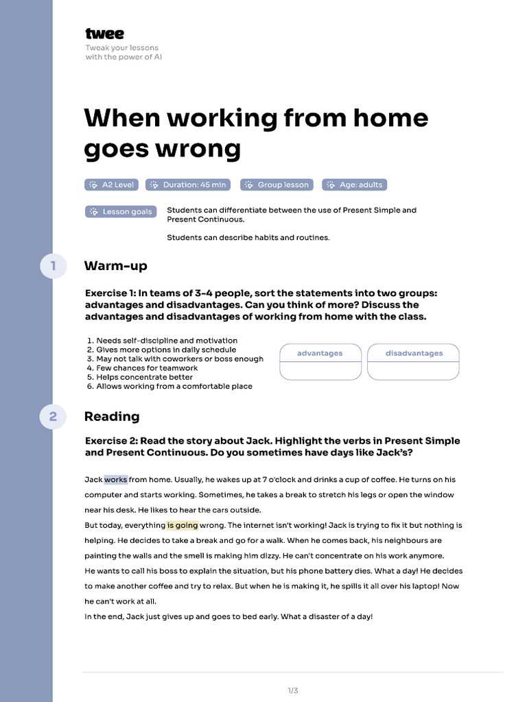 Working From Home A2 Group | PDF