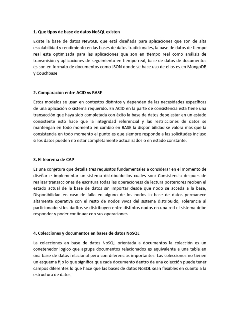 Aporte Foro Base de Datos Tarea 2 | Descargar gratis PDF | Bases de datos | No Sql