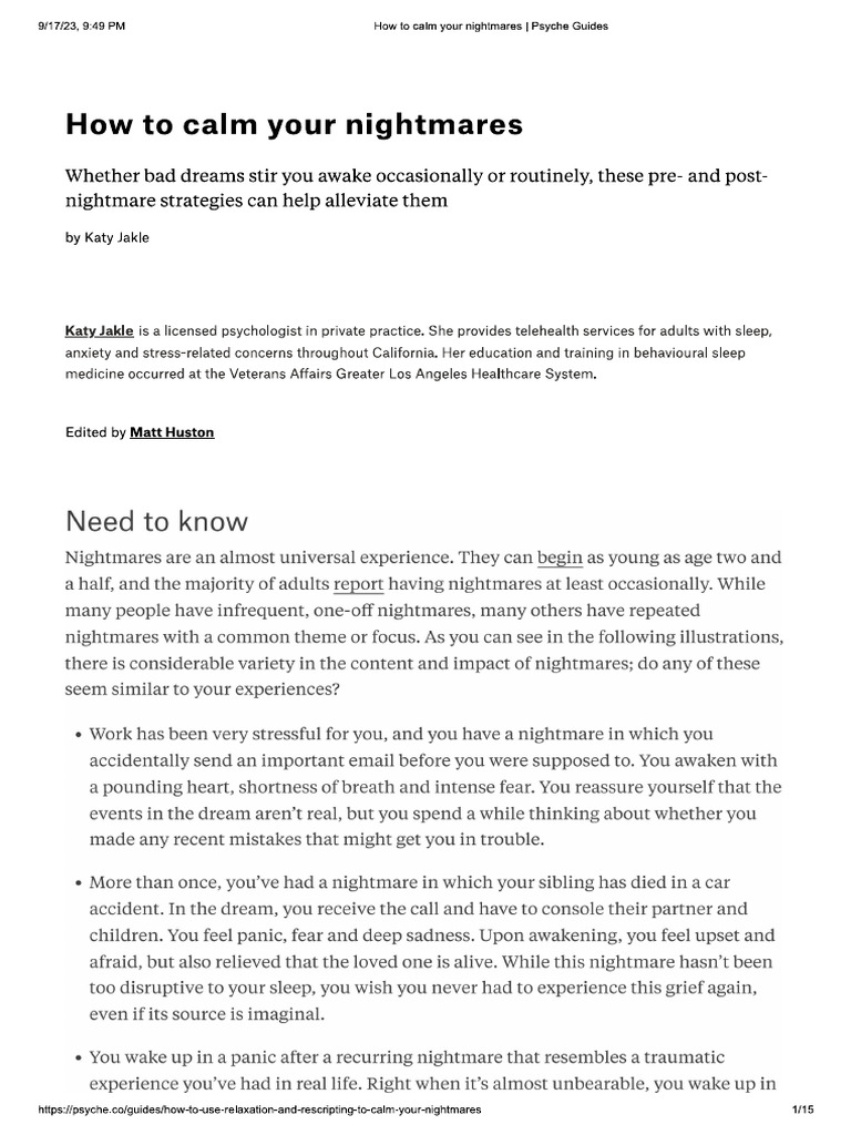 How To Calm Nightmares. | PDF