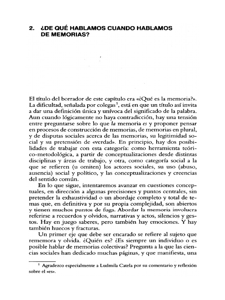 Jelin, E. de Que Hablamos Cuando Hablamos de Memorias | PDF