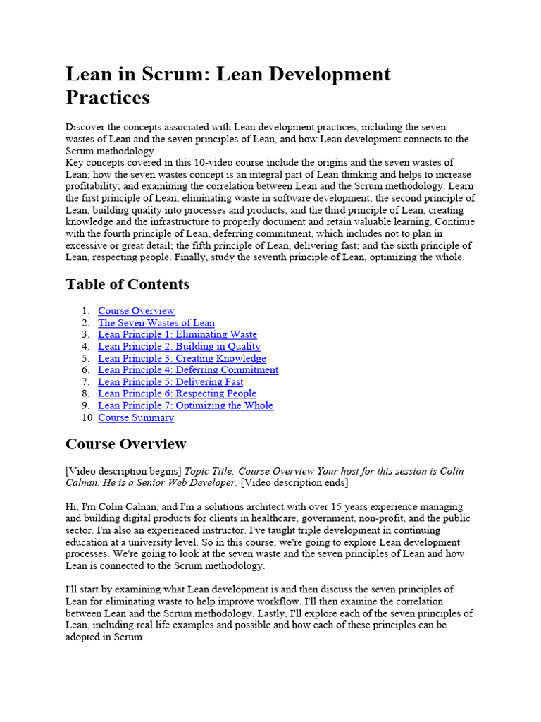 01.02-Lean in Scrum Lean Development Practices | PDF | Lean Manufacturing | Agile Software ...