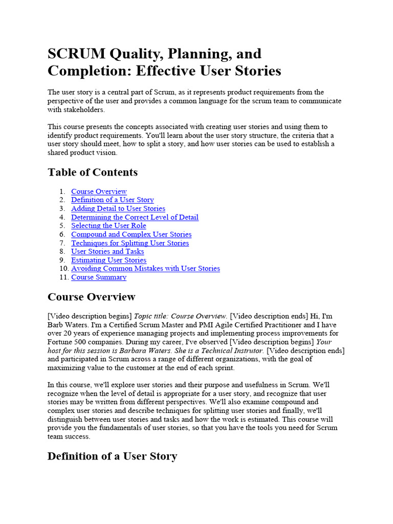 01.09-SCRUM Quality, Planning, and Completion Effective User Stories | PDF | Scrum (Software ...
