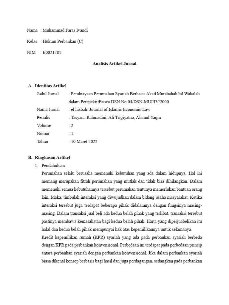 Muhammad Faras Ivandi - E0021281 - Pembiayaan Sekunder Perumahan | PDF | Pengelolaan Keuangan & Uang