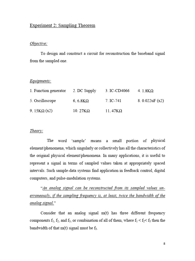 Electroinc Lap Exp 2 | PDF | Sampling (Signal Processing) | Bandwidth (Signal Processing)