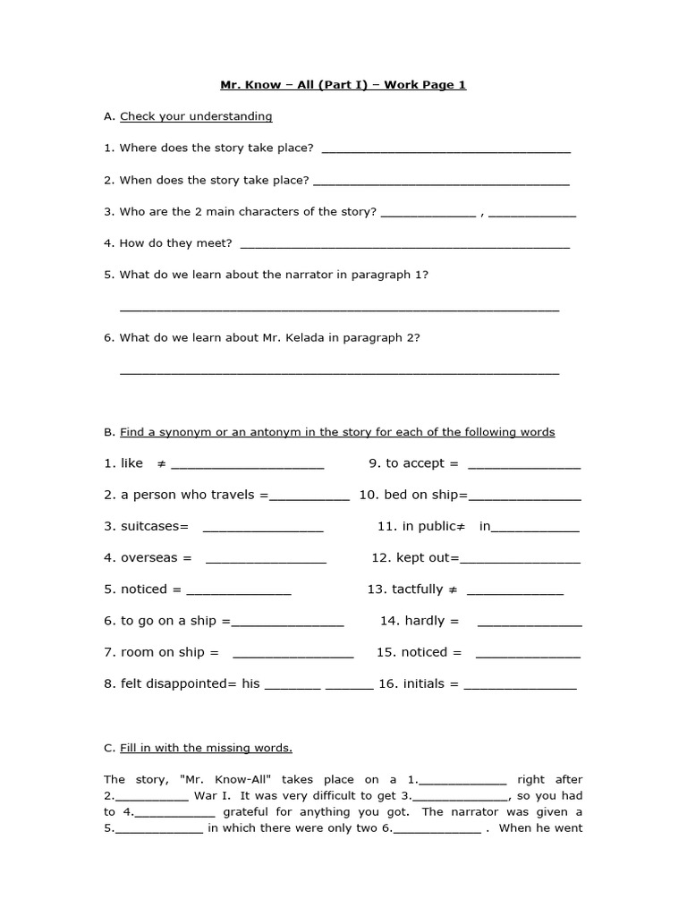 Mr. Know-All Test Questions and Answers | PDF