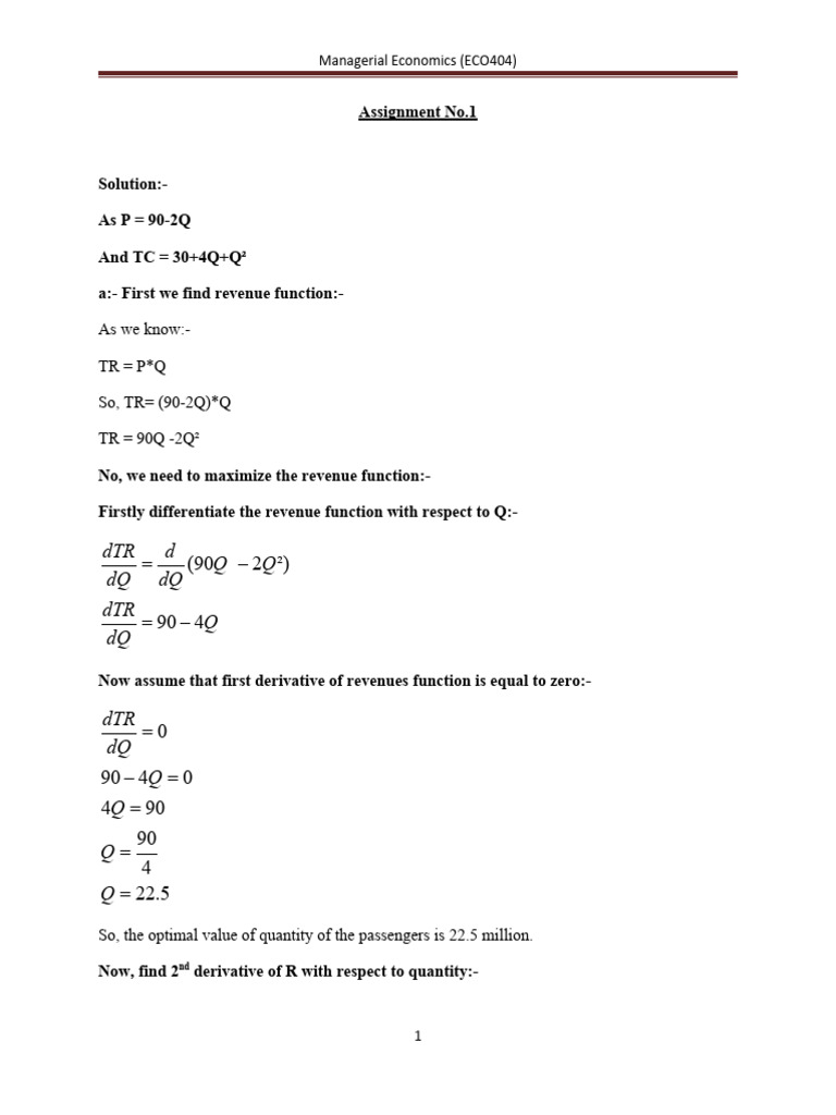 Managerial Economics Assignment 1 | PDF | Profit (Economics) | Prices