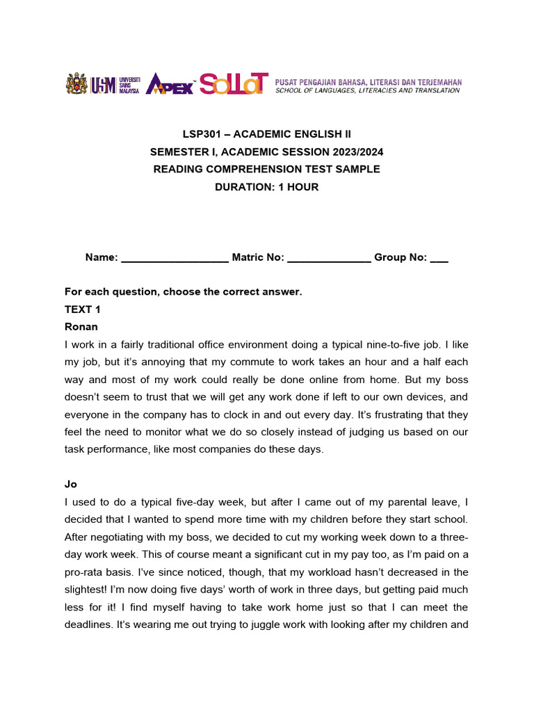 LSP301 Reading Assessment - Sample | PDF | Cash | Millennials