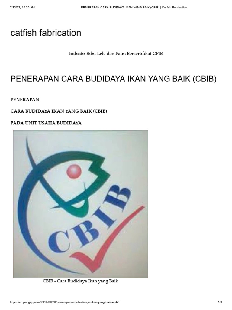Penerapan Cara Budidaya Ikan Yang Baik (Cbib) - Catfish Fabrication | PDF