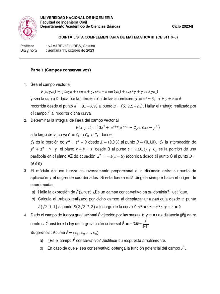 Lista Complementaria # 5 | PDF | Integral | Curva