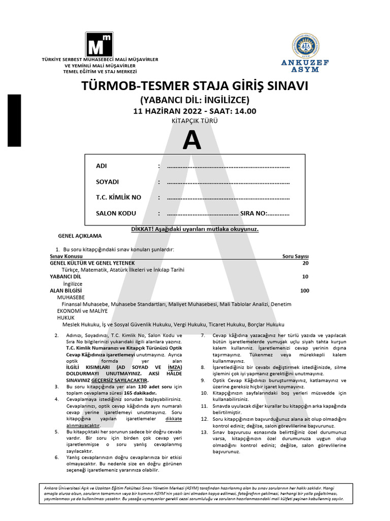 11-Haziran-2022-Staja Giris Sinavi | PDF