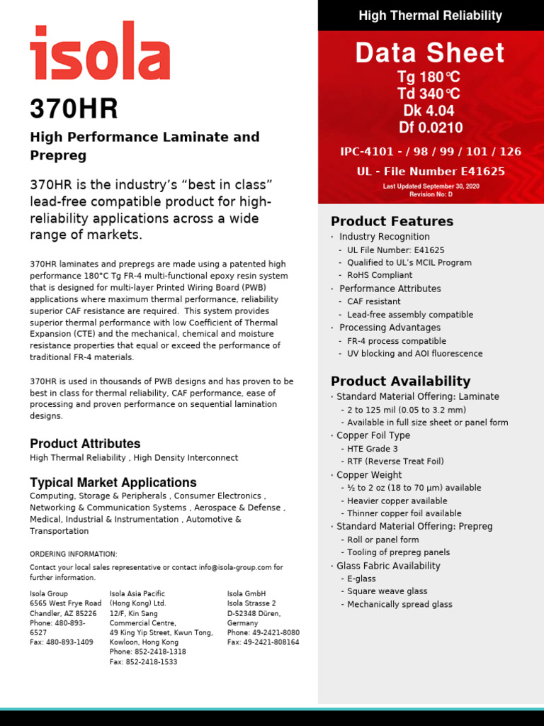 370HR Datasheet | PDF | Printed Circuit Board | Electrical Engineering