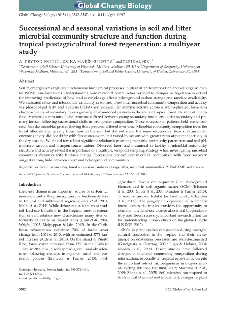 Global Change Biology - 2015 - Smith - Successional and Seasonal Variations in Soil and Litter ...
