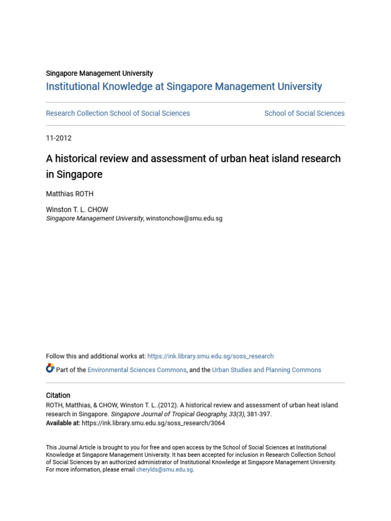 A Historical Review and Assessment of Urban Heat Island Research ...