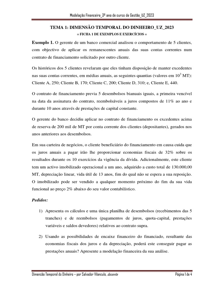 Exemplos e Exercicios AP1 2023 de MOFI | PDF | Juros | Imposto sobre Valor Agregado (IVA)