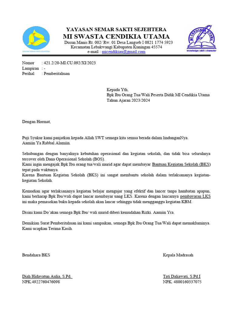 Pemberitahuan Pembayaran BKS | PDF