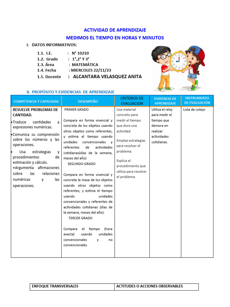 D4 A1 Sesion Medimos El Tiempo | PDF | Evaluación | Reloj