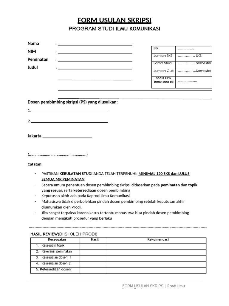 Form Usulan Skripsi Prodikom | PDF