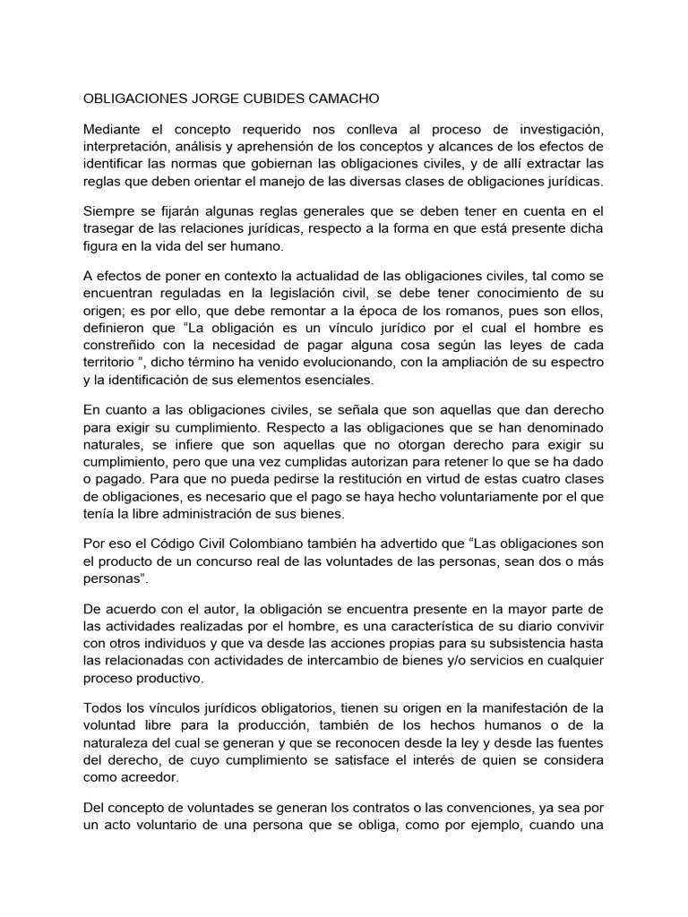 Obligaciones Jorge Cubides Camacho | Descargar gratis PDF | Justicia ...