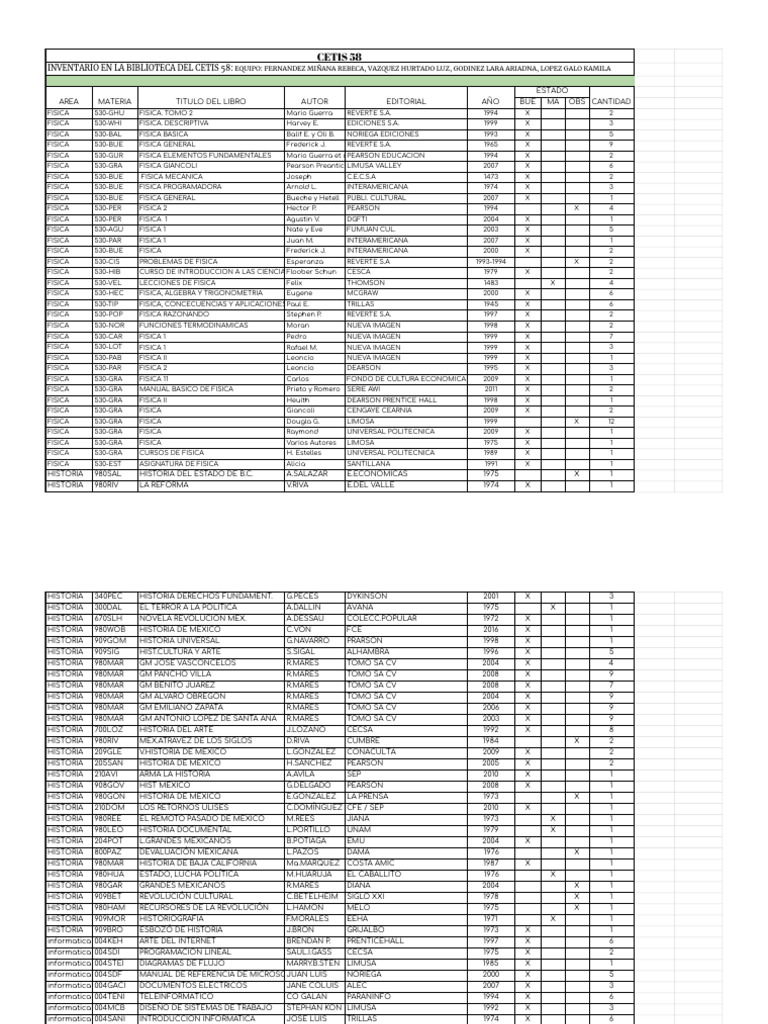 Inventario Biblioteca Cetis 58 | PDF | México