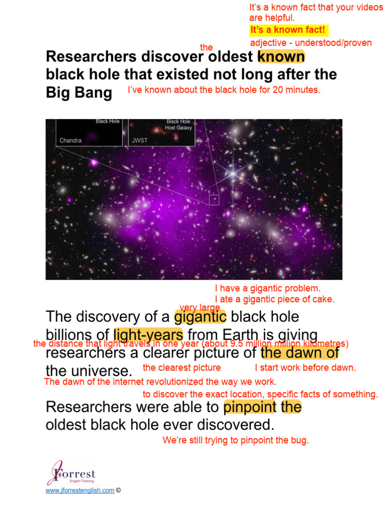 NASA Discovers Oldest Black Hole Article Review by JForrest English ...
