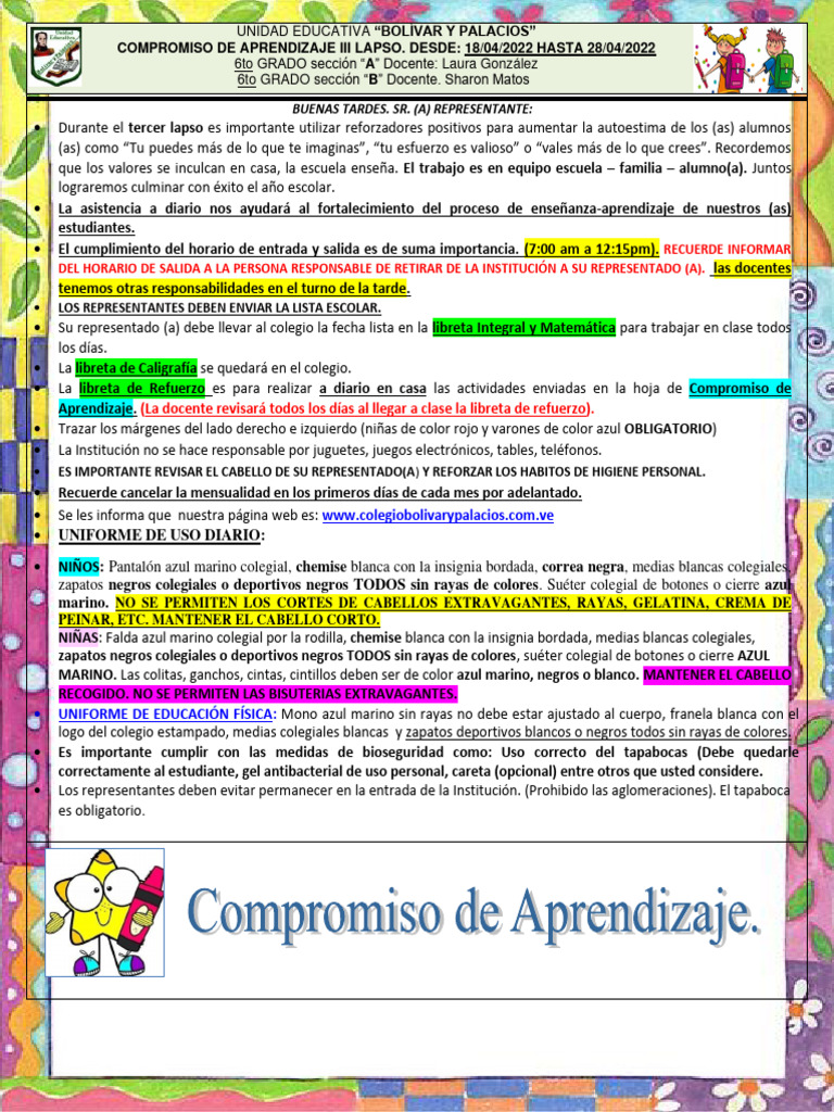 6° Grado Compromiso de Aprendizaje III Lapso | PDF | Modificación de comportamiento | Aprendizaje