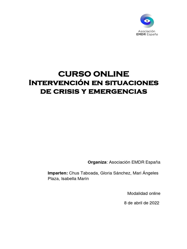 Intervenci N en Situaciones de Crisis y Emergencias Isabella Mar¡n. Gloria S Nchez | PDF ...