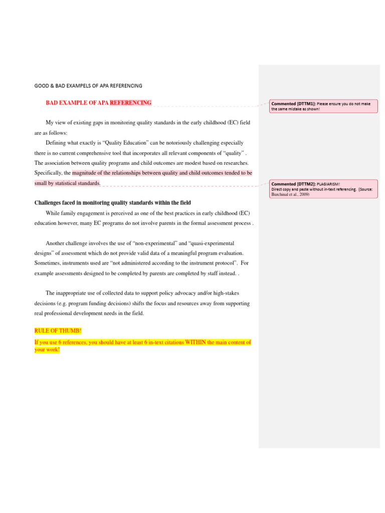 Good and Bad Example of APA Referencing | PDF | Program Evaluation | Early Childhood Education