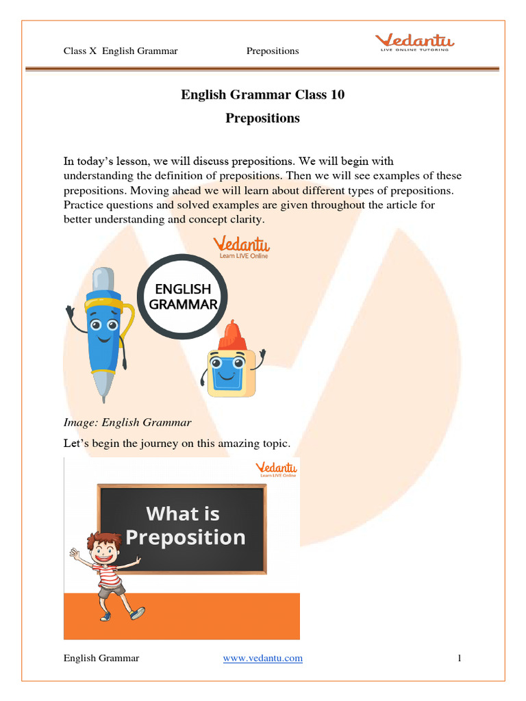 Class 10 English Grammar Ncert Solutions Prepositions | PDF | English Grammar | Preposition And ...
