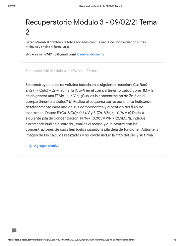 Recuperatorio Módulo 3 Tema 2 | PDF | Equilibrio químico | Solubilidad