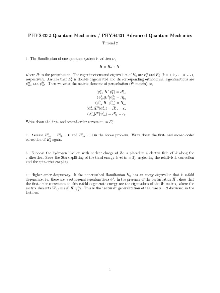 Tut 2 | PDF | Perturbation Theory (Quantum Mechanics) | Physical Chemistry