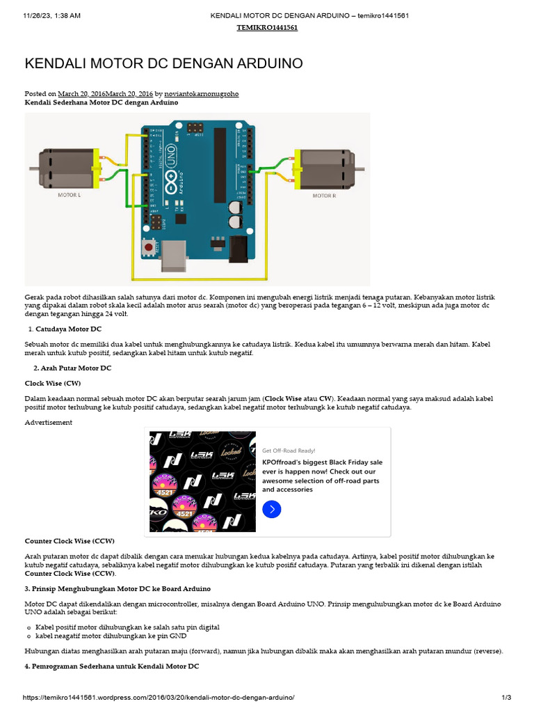KENDALI MOTOR DC DENGAN ARDUINO - Temikro1441561 | PDF | Teknologi ...