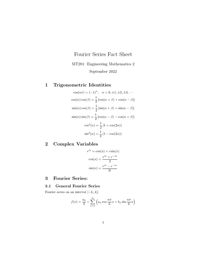 Fourier - Series - Fact - Sheet - Corrected | PDF | Geometry | Mathematical Objects
