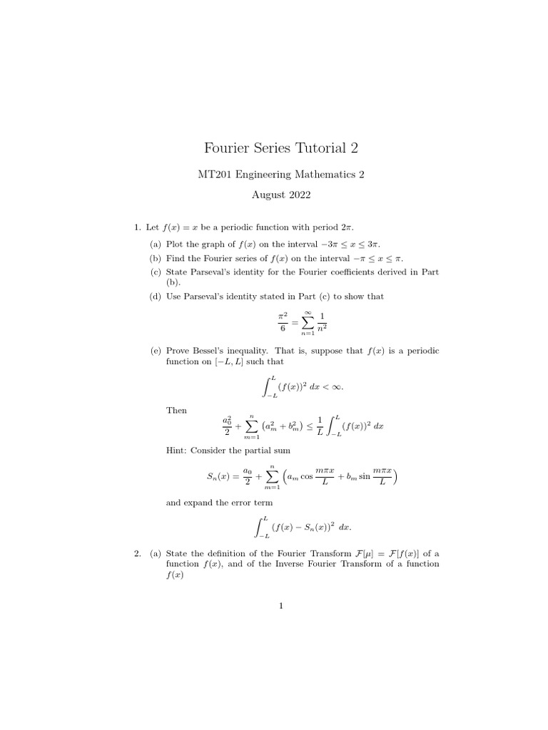 Fourier Series Tutorial 2 | PDF | Fourier Transform | Fourier Series