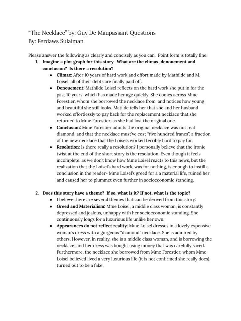 The Necklace by Guy de Maupassant | PDF