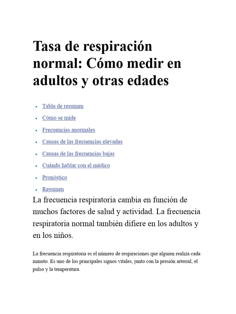 Tasa de Respiración Normal | PDF | Respiración | Sistema respiratorio