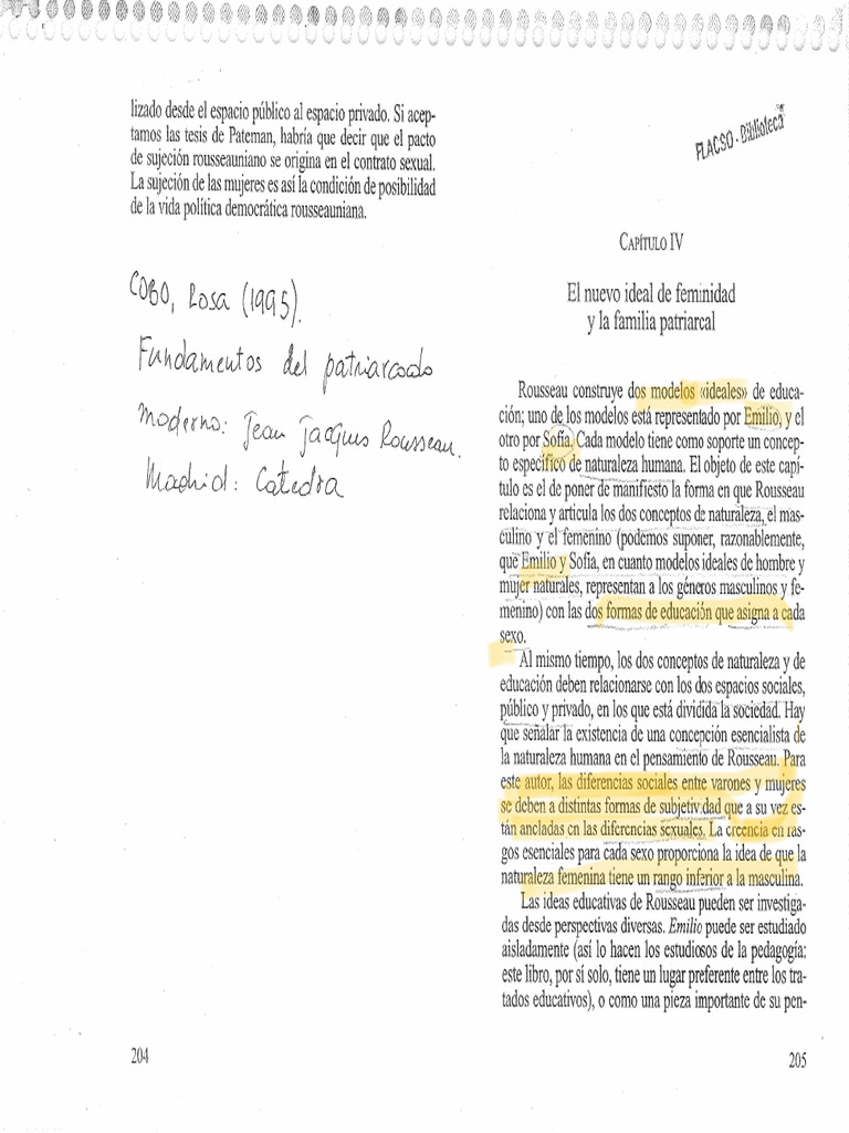 Cobo, Rosa (1995) Fundamentos Del Patriarcado Moderno Rousseau | PDF