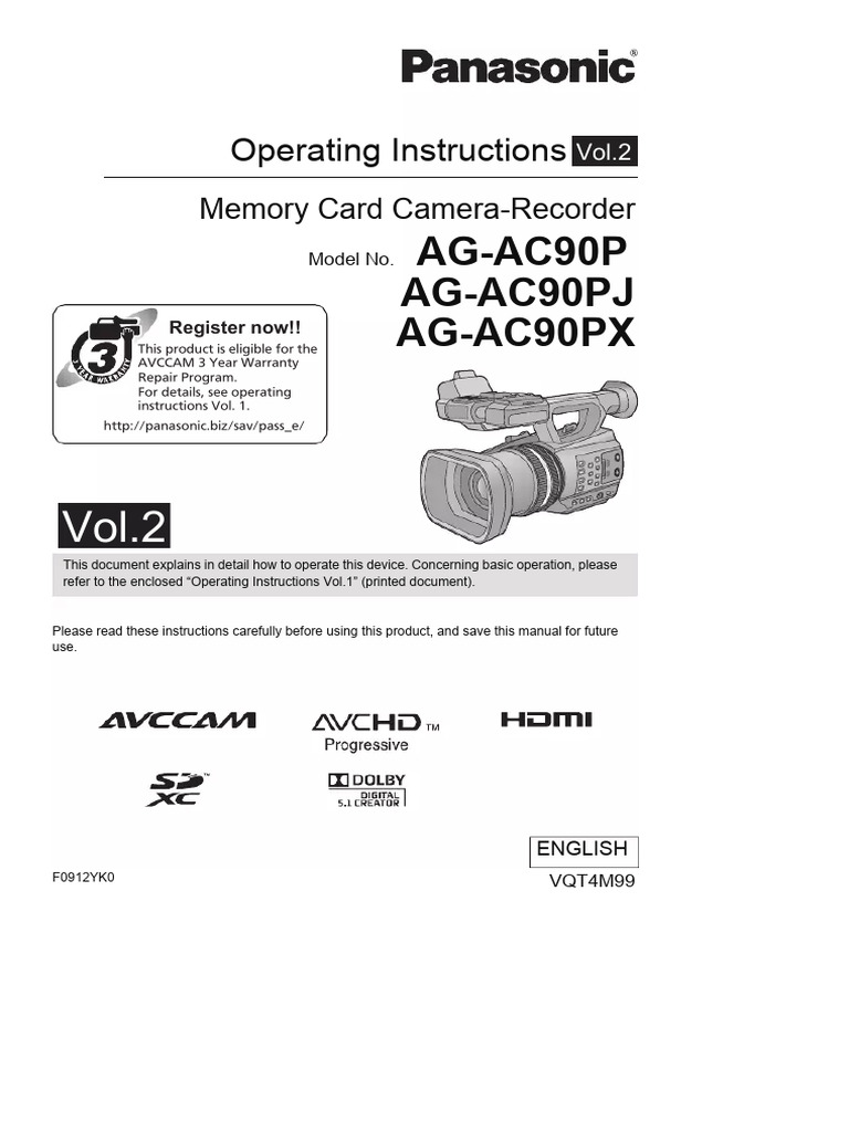 Manual de Instruções Panasonic AG-AC90 (119 Páginas) | PDF