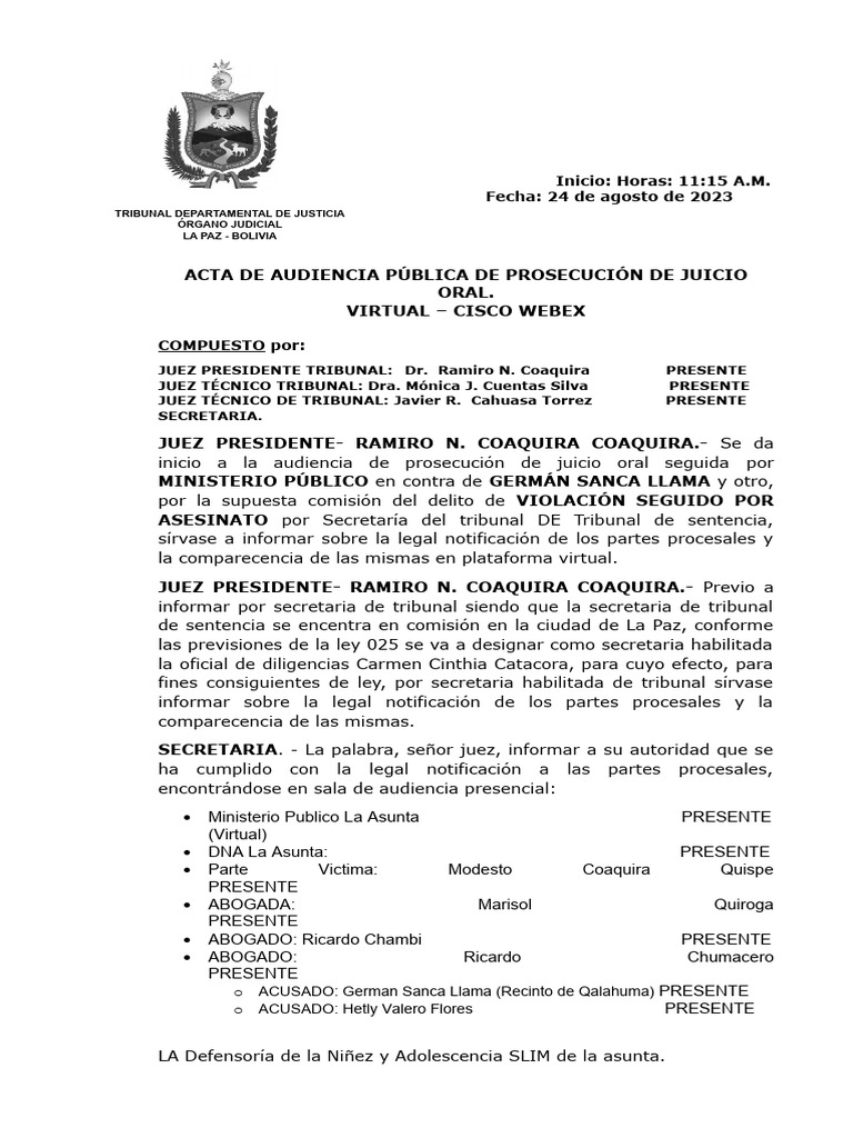 24 Agosto German Sanca Llama PDF Violaci n Sentencia ley 
