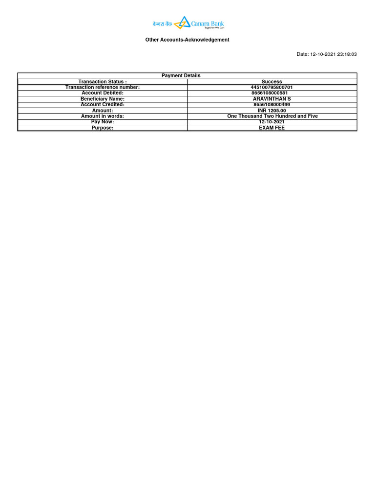 Exam Fee Payment Receipt | PDF