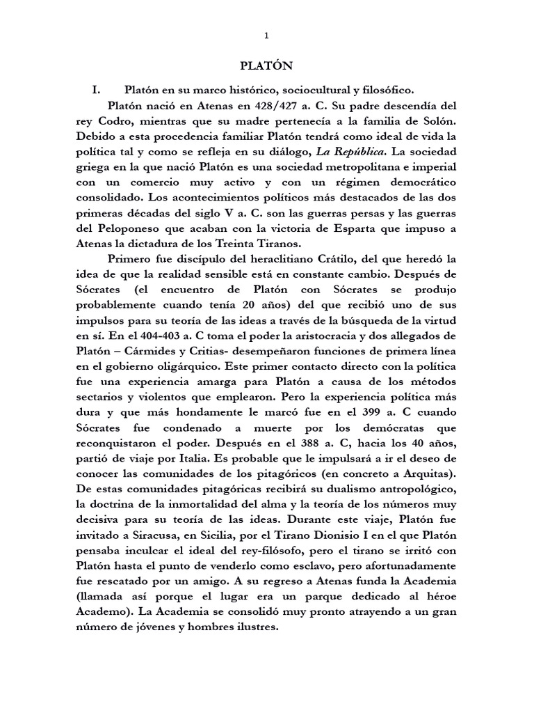 Filosofía Platónica | PDF | Platón | Conocimiento