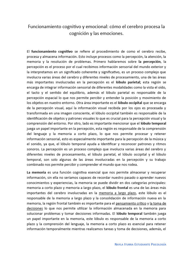 Funcionamiento Cognitivo y Emocional | PDF | Memoria | Las emociones