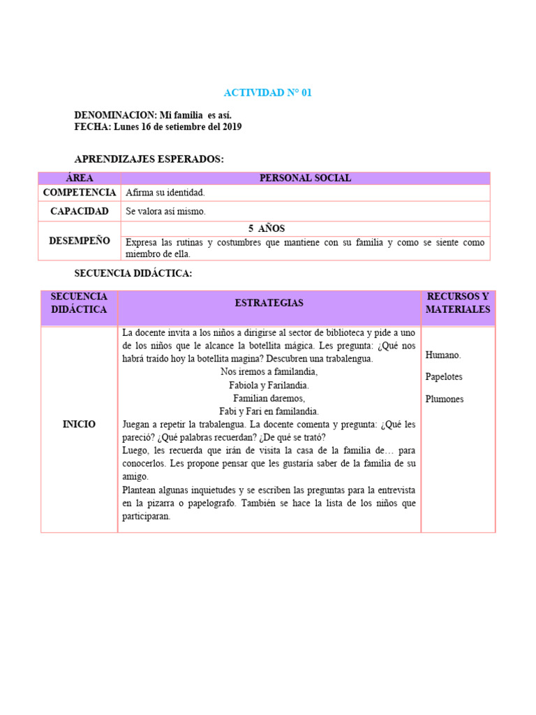 Actividades sobre la familia para niños | PDF | Canciones | Salón de clases