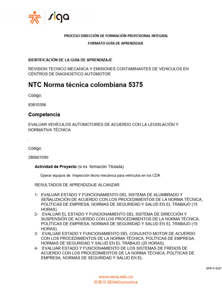 NTC Norma Técnica Colombiana 5375: Competencia | PDF | Coche ...