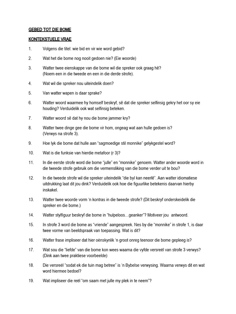 Gebed Tot Die Bome Vrae en Memo | PDF